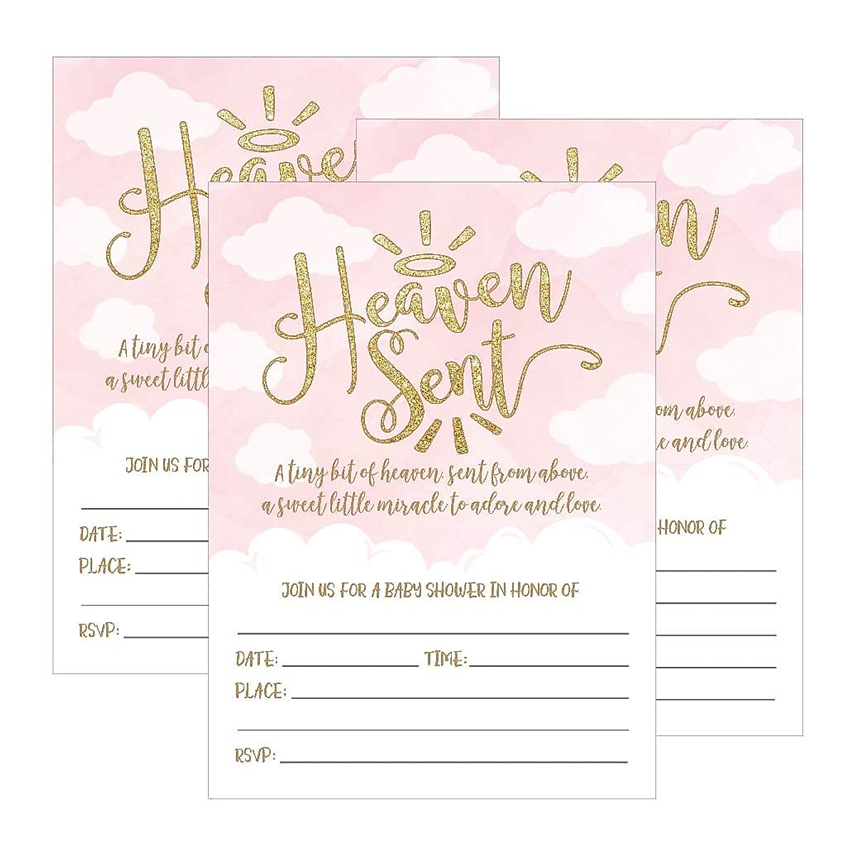 Hadley Designs 25 Pink Heaven Sent Baby Shower Invitations, 25 Book Request Baby Guest Book Alternative, 25 Baby Diaper Raffle Tickets for Baby Shower Games To Plays