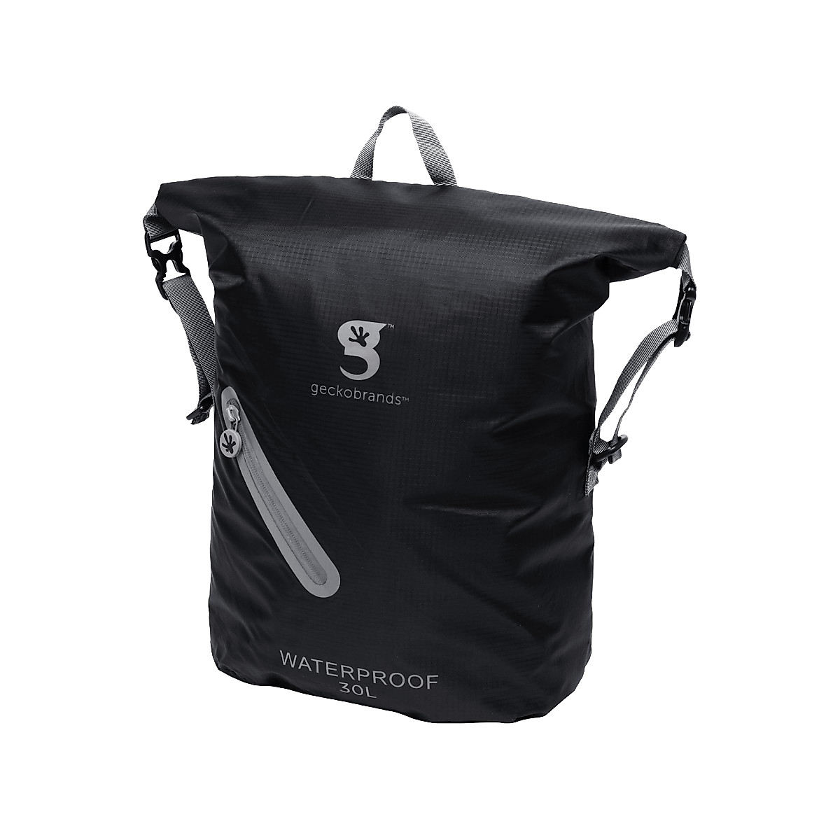 geckobrands Lightweight 30L Waterproof Backpack, Black/Grey - Watertight Backpack for Hiking and Light Water Activities