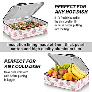 Kcldeci Insulated Thermal Food Carrier Insulated Casserole Carrier for Hot or Cold Food,Strawberry Pink Berry Insulated Tote Bag for Potluck Cookouts Parties Picnic,Lasagna Lugger