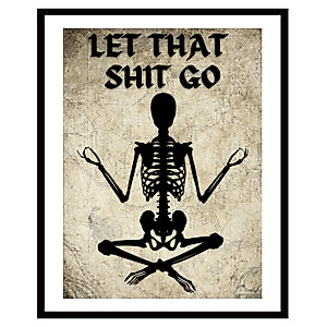 Roxbury Row Halloween Bathroom Decor, Spooky, Creepy, Funny Halloween Decorations, Skeleton Halloween Decor, Goth Bathroom Decor, Funny Bathroom Sign, Let That Shit Go, Skeleton Decor (8x10 Unframed)