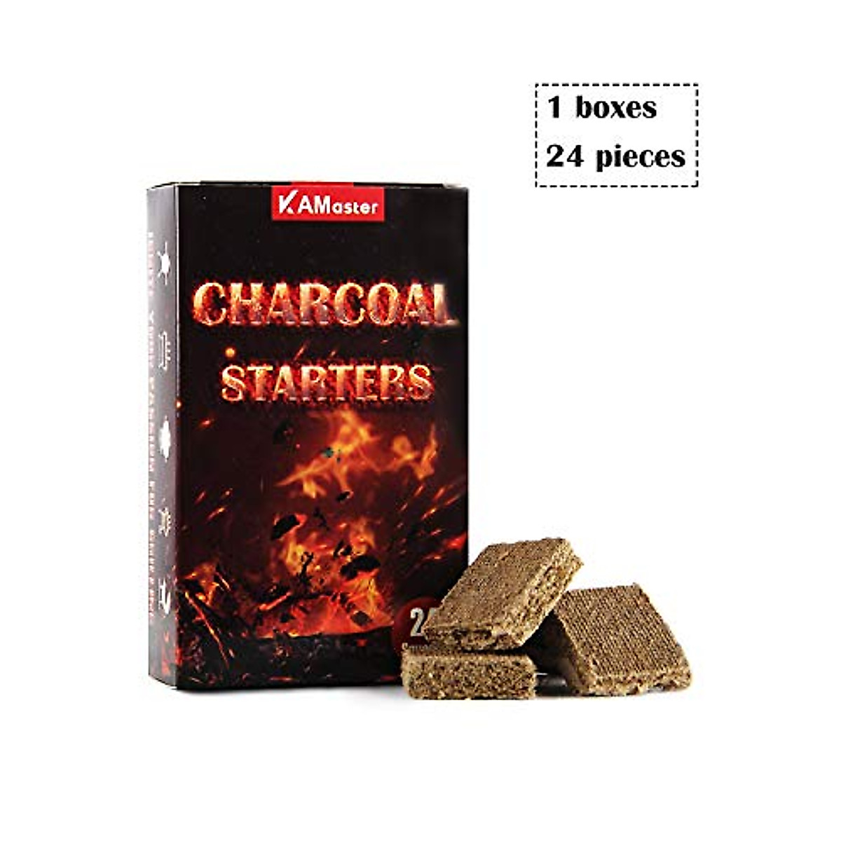 KAMaster 24 Squares Starter Blocks for Big Green Egg,Fire Starter Squares Waterproof Easy Fire Charcoal Starter Perfect for Barbecue Grills, BGE, Kamado Joe,Smokers, Wood Stove