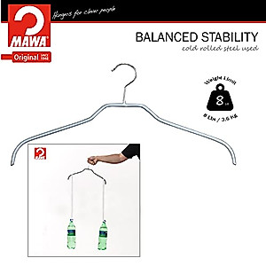 MAWA Reston Lloyd Silhouette Series Non-Slip Space Saving Clothes Hanger for Shirts and Dresses, Style 41/F, Set of 10, Silver, Pack of 10, 10 Piece (12148)