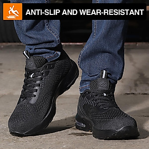 NIFOFISE Steel Toe Shoes for Women Safety Work Shoes Composite Toe Sneakers Slip Resistant Blk 38.5