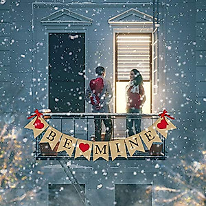 Be Mine Burlap Banner Happy Anniversary Decorations Wedding Anniversary Banner with Heart Sign Proposal Burlap Banner Wedding Party Anniversary Day Indoor/Outdoor Weeding Decorations Supplies