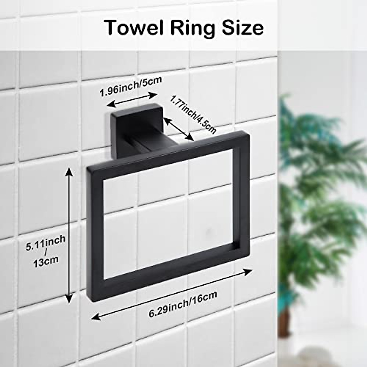 Matte Black Towel Ring,Square Hand Towel Holder,Towel Hanger, Bathroom Hardware Accessories,SUS 304 Stainless Steel Wall-Mounted