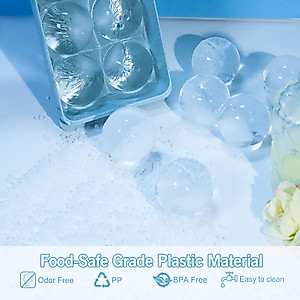 Toobimen Ice Cube Tray with Lid&Bin, 1.9'' Whiskey Ice Mold, 2Pack Ice Ball Maker Mold, Large Ice Cube Trays with Tong, Easy Fill & Release Making Ice Balls for Whiskey Cocktails Bourbon (Blue)