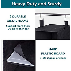 AOODA 8-Shelf Hanging Shoe Rack for Closet Organizer with 8 Mesh Side Pockets Wide Hanging Shoe Storage Holder For Hat, Clothes, Handbag, Black