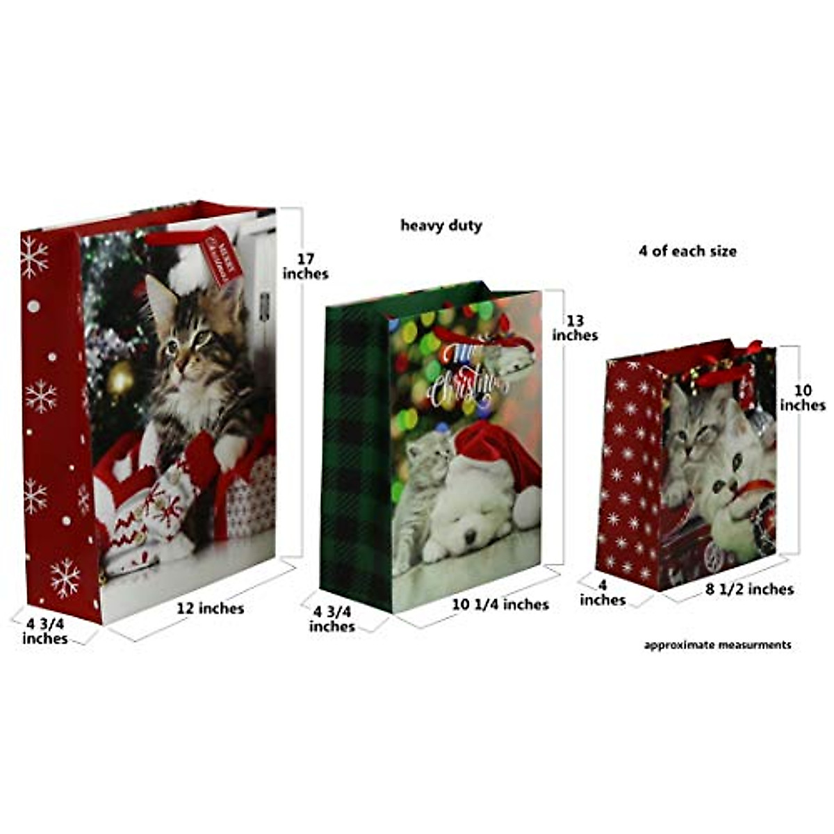Iconikal Gift Bags for Christmas, Puppies and Kittens, 12-Count