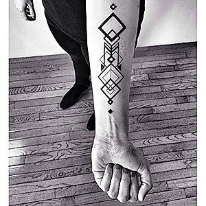 SanerLian Black Geometry Tree Tattoo Sticker Moon Phase Arrow Temporary Fake Tatoo Waterproof Men Women Arm Shoulder Back Body Art 13.8X4cm Set of 12 (SF031)
