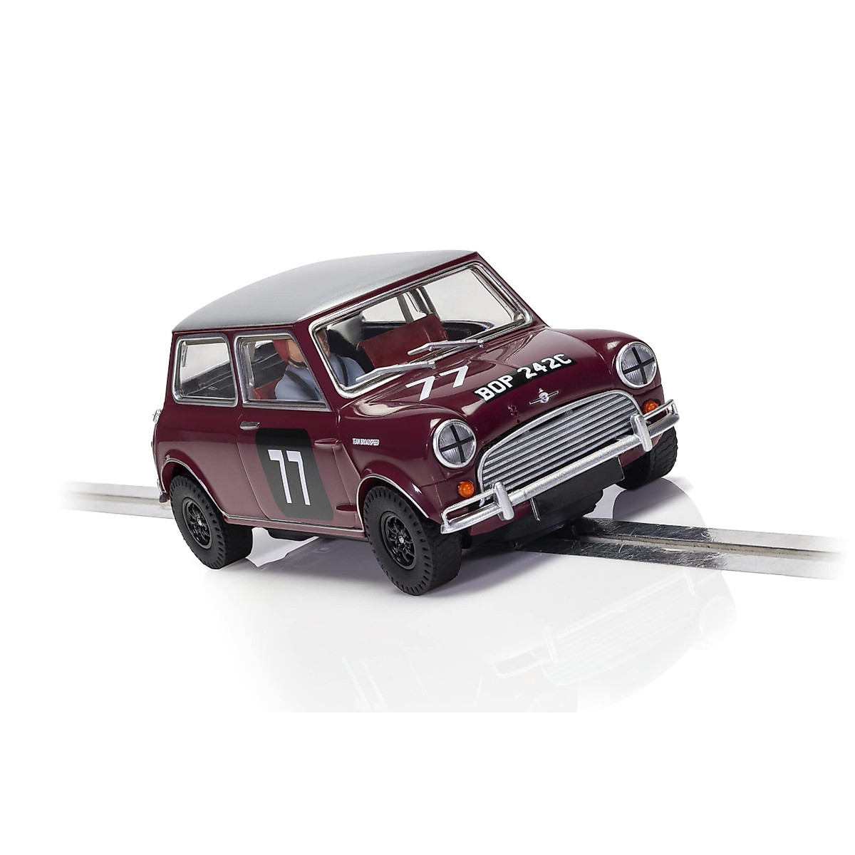 Scalextric Morris Mini Cooper S Broadspeed 77 1:32 Slot Race Car C4238, Maroon