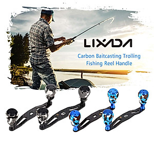 Lixada Carbon Fiber Fishing Reel Handle Baitcasting Trolling Reel Rocker Left Right Fishing Reel Crank Accessory (Blue, with Converter)