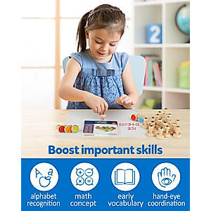 Coogam Wooden Alphabet Number Stamp Flashcard, ABC Spelling Letter Stampers and Mathematics Learning Number Stampers Arts and Crafts Supplies, Montessori Educational Toy Gifts for 3 4 5 Year Old