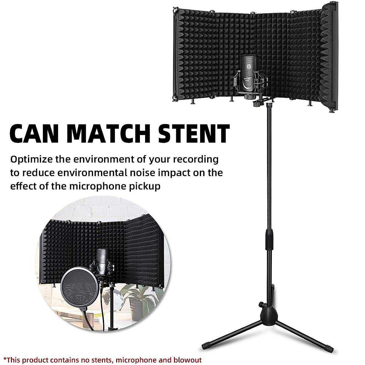 Depusheng 5 Panel Foldable Studio Microphone Isolation Shield Recording Sound Absorber Foam Panel