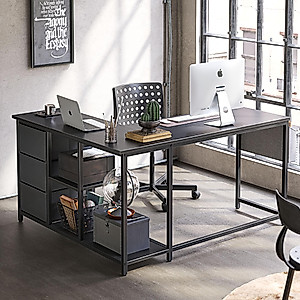 Treesland L Shaped Desk with Drawers, Computer Desk with Storage & Shelves, Corner Desk with Storage, Home Office Desks with Drawers, L Shape Desks with Storage, Black