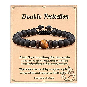 Bracelets for Men, Natural Tiger Eye Black Onyx Stone Protection Bracelets, Healing Mens Beaded Bracelet Gifts for Men Dad Boyfriend Husband Son Brother Grandpa Father