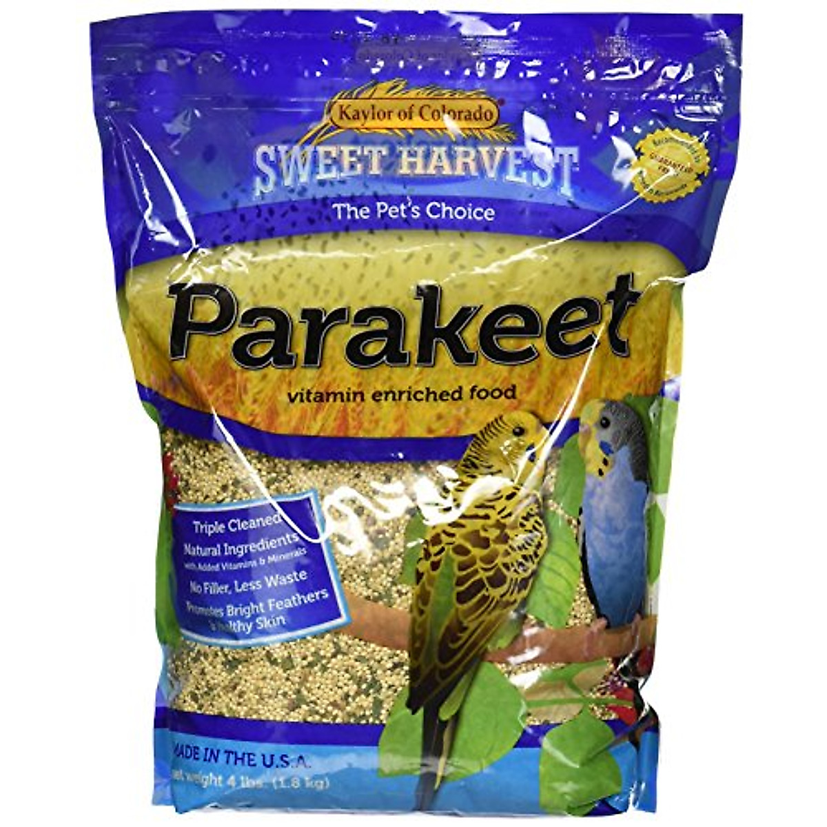 Sweet Harvest Parakeet Bird Food, 4 lbs Bag - Seed Mix for Parakeets Budgerigars Budgies