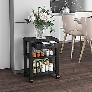 AMERIERGO 3-Tier Adjustable Printer Stand with Drawer, Swivel Wheels, and Storage Shelf, 44lbs Capacity