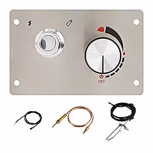 TEENGSE Fire Pit Gas Burner Spark Ignition Kit Indoor Outdoor Flame Fail Safe Valve, Gas Control Kit Push Button Ignition Upgrade Rotary Button Control Valve Integrated Stainless Steel Control Panel