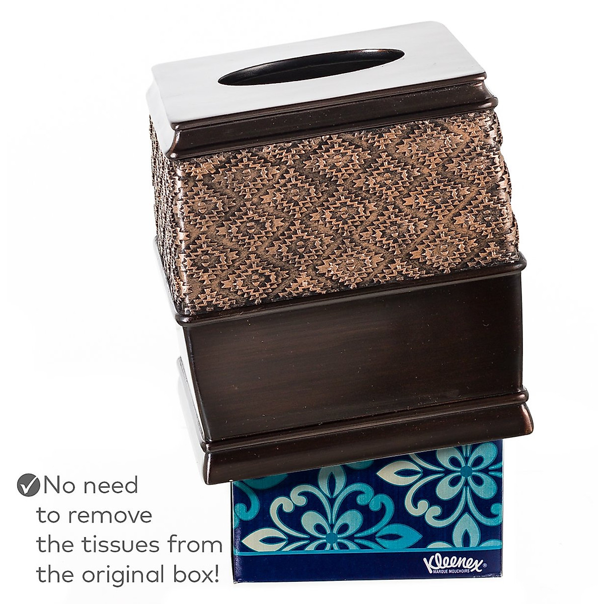 Creative Scents Dublin Brown Tissue Box Cover Square - Decorative Tissue Holder for Bathroom - Beautiful Brown Tissue Box Holder Vessel for Elegant Bathroom, Bedroom, Office Decor (Dublin Style)