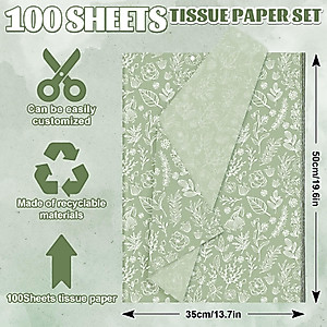 AnyDesign 100 Sheets Sage Green Wildflower Tissue Paper Green White Floral Gift Wrapping Paper Bulk Botanical Greenery Flower DIY Art Craft Paper for Packaging Wedding Birthday Baby Shower Bouquet