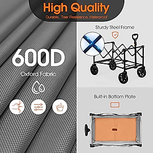 Collapsible Folding Wagon,Large Utility Wagon Cart Foldable,Folding Wagon Cart with All Terrain Wheels,Heavy Duty Garden Cart,Portable Wagon for Shopping Grocery Camping Sports Fishing (Gray/White)