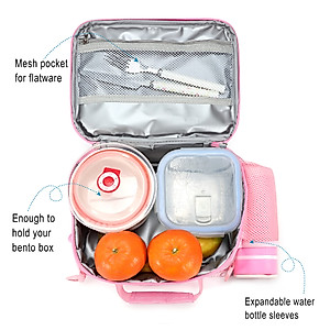 AO ALI VICTORY Reusable Lunch Box, Insulated Lunch Bags for Womens Kids Girls Small Lunchbag Thermal Cooler Bag Leakproof Lunch Tote Handbag for Work School Travel Beach Camping (B-PINK)