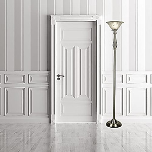 LIGHTACCENTS Royal Floor Lamp with Brushed Nickel Finish and White Alabaster Glass Shade Model 16176-25 - Stand Up Lamp for Living Room - Transitional Standing Torchiere 72" Tall (Brushed Nickel)