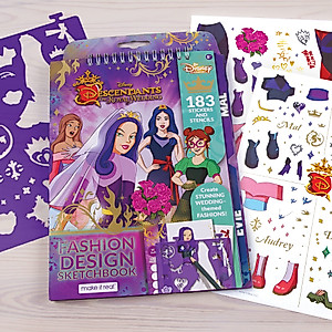 Disney Descendants Royal Wedding Fashion Design Sketchbook for Girls - Create Stunning Wedding-Themed Fashions with 183 Stickers, Stencils, Design Guide - Gift for Ages 8+, Develops Real-World Skills