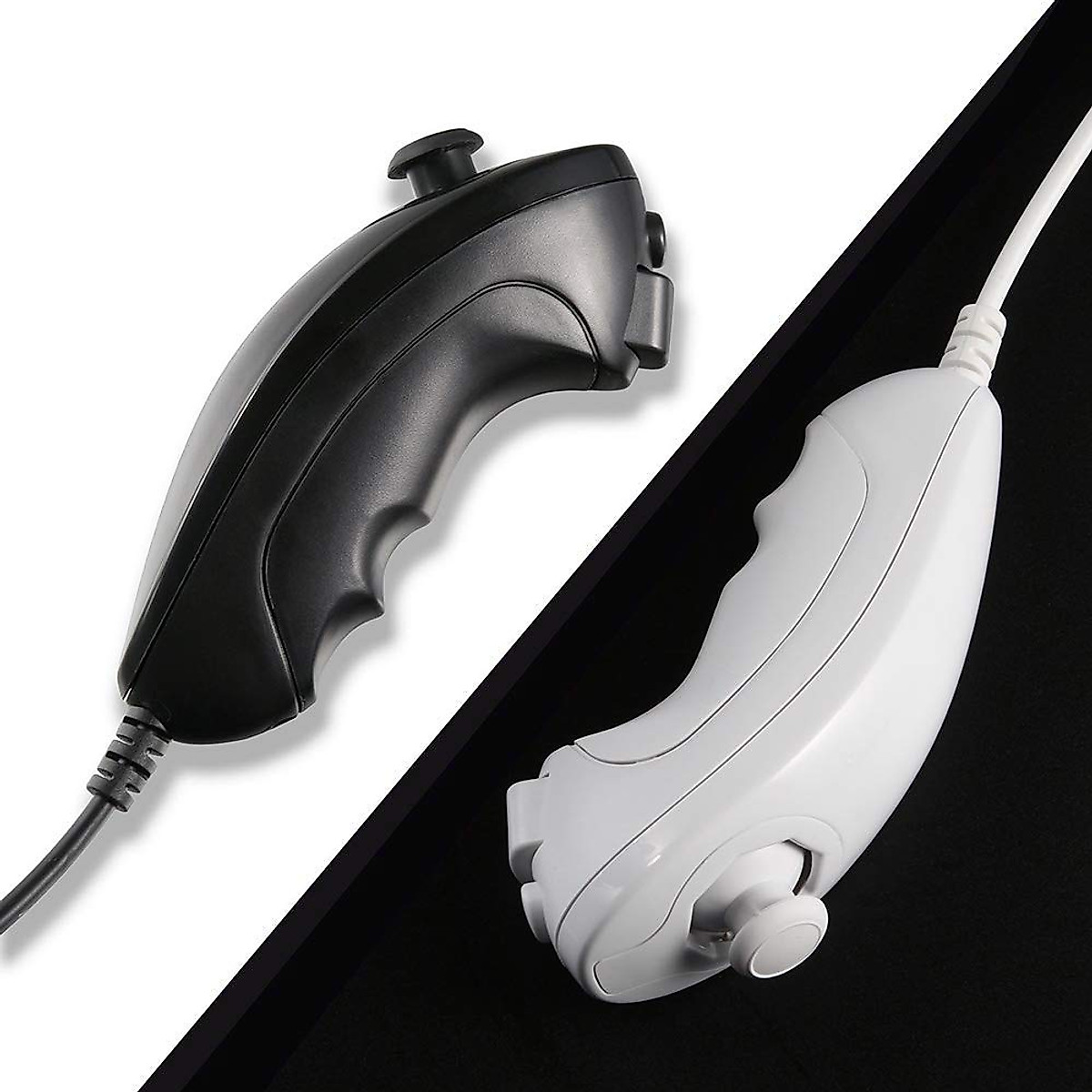 MODESLAB Wii Nunchuck Controller, 2 Pack Nunchuk Controllers Replacement Remote Joystick Gamepad Controller Compatible with Wii Wii U Console(Black+White)