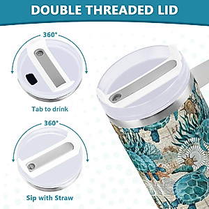 40 oz Insulated Coffee Tumbler With Lid and Straw Water Bottle Stainless Steel Tumbler for Men & Women Unique Gift Idea Sea Turtle Pattern 92