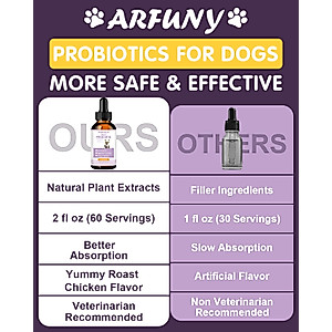 Probiotics for Dog | 60ML Liquid Probiotics for Dogs Support Gut Flora, Digestive Health & Diarrhea| Dog Digestive Enzymes & Prebiotics | Dogs Probiotics Allergies & Itchy Skin Relief | Roast Chicken