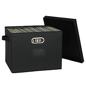 12-Inch Vinyl Record Storage Boxes with Lids and Handles, Stylish and Practical LP Record Organizer for 100+ Single Records, Suitable for Living Room, Study or Office (Grey, 17"-1 Pack)
