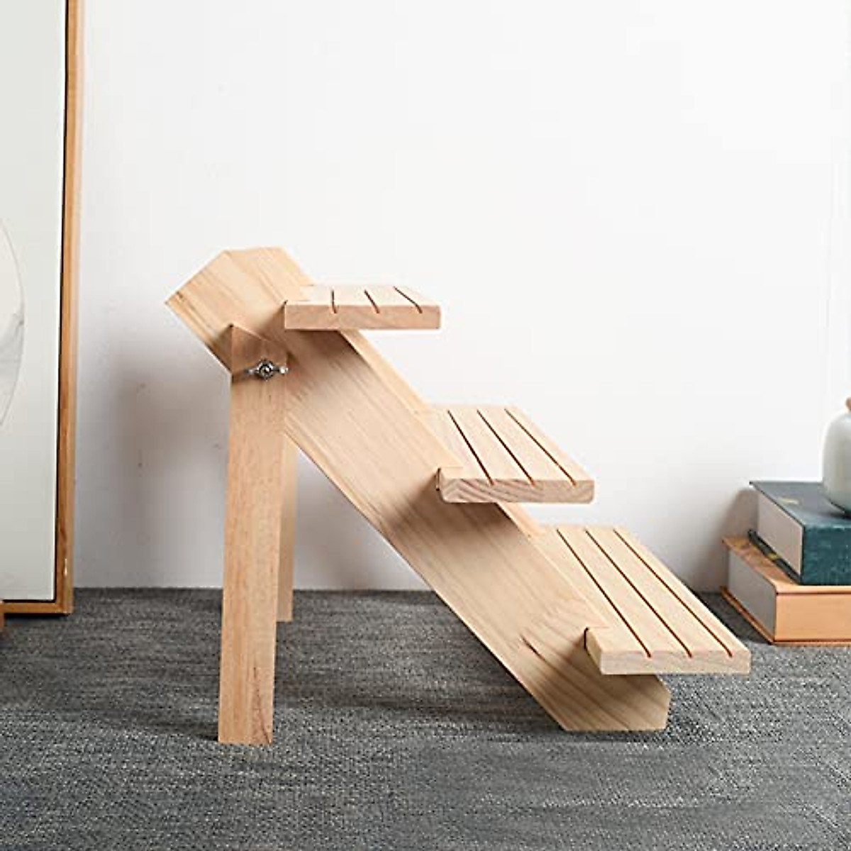 EKDJKK 3 Tier Wooden Cupcake Stand, Earring Display Stands for Selling, Desktop Ladder Plant Stand, Rustic Retail Display Riser Jewelry Holder Stand for Cupcakes, Desserts, Brooch, Bracelet, Tabletop