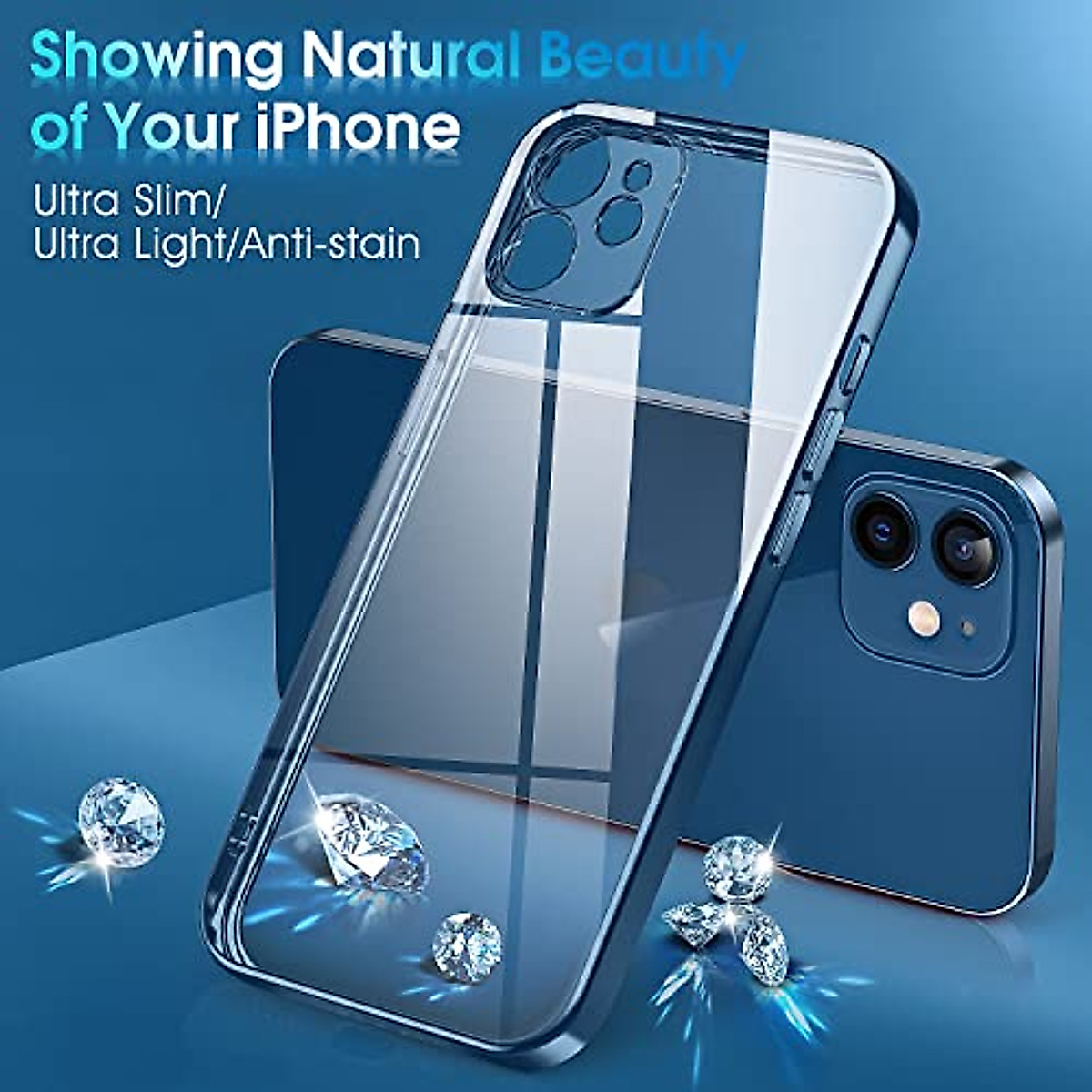 Supdeal Crystal Clear Case for iPhone 12 Mini, [Not Yellowing] [Camera Protection] [Military Grade Drop Tested] Transparent Shockproof Protective Phone Case Soft Silicone Slim Cover, 5.4 inch, Blue