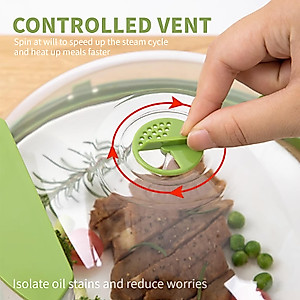 POUYRBA Microwave Cover for Food, 12 Inch Plastic Microwave Splatter Cover with Handle Water Storage Box and Adjustable Steam Vents Holes Microwave Plate Covers for Plates Bowls and Cups