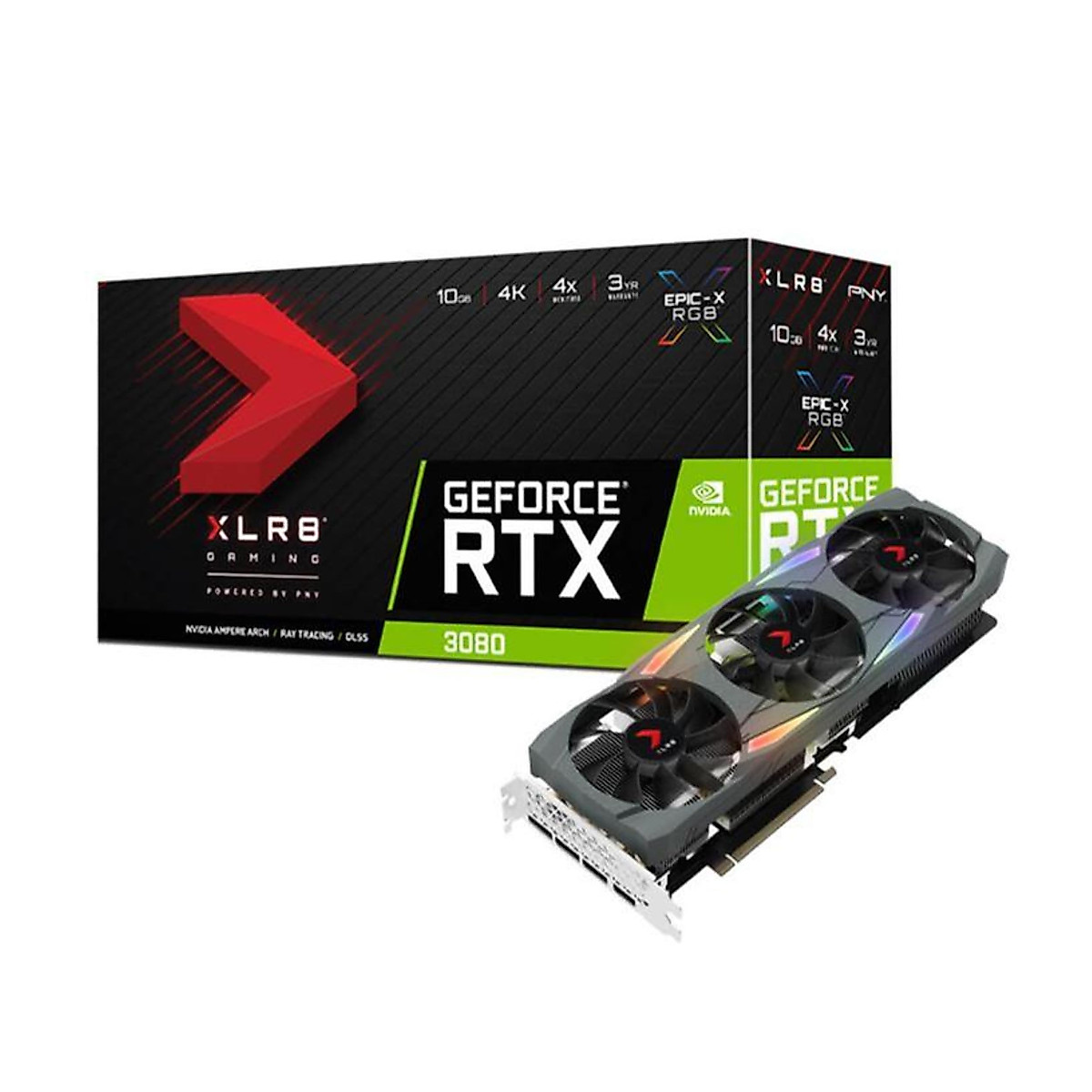 PNY GeForce RTX™ 3080 10GB XLR8 Gaming Uprising Epic-X RGB™ Triple Fan Graphics Card LHR