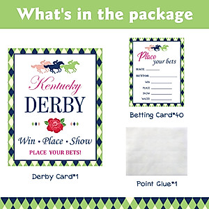 Haooryx 41Pcs Horse Derby Race Betting Cards Party Game Supplies Horse Derby Card for Guess Who Will Win, Play Your Horse Bet Card Win Place Show Ticket Jockey Club Invitation Card Guessing Horse Game