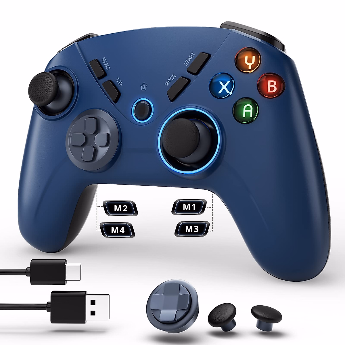 Multi-Platform PC Wireless Controller, Bluetooth Gaming Controller, Compatible with Windows, iPad, Steam, Luna, Laptop, Tablet, and Smart TV, with Double Shock, Macro Keys, Turbo Button, LED Backlight