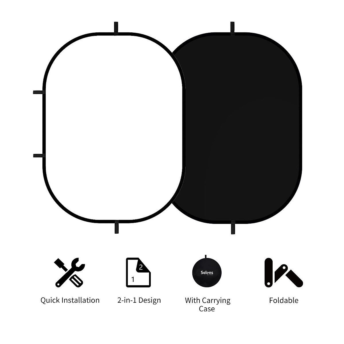 Selens 3.2x4.9ft Black White Backdrop for Photography, Pop Up Collapsible Backdrop, 2-in-1 Muslin Self Tape Backdrop with Carry Case for YouTube Videos Studio Props