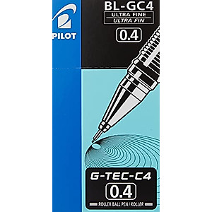 PILOT G-Tec-C Gel Ink Rolling Ball Pens, Ultra Fine Point (0.4mm), Black Ink, 12-Pack (35491)