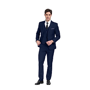 Mens 3 Piece Suit Jacket Vest Pants for Wedding and Formal Events Regular Classic Fit Suits for Men Navy-M