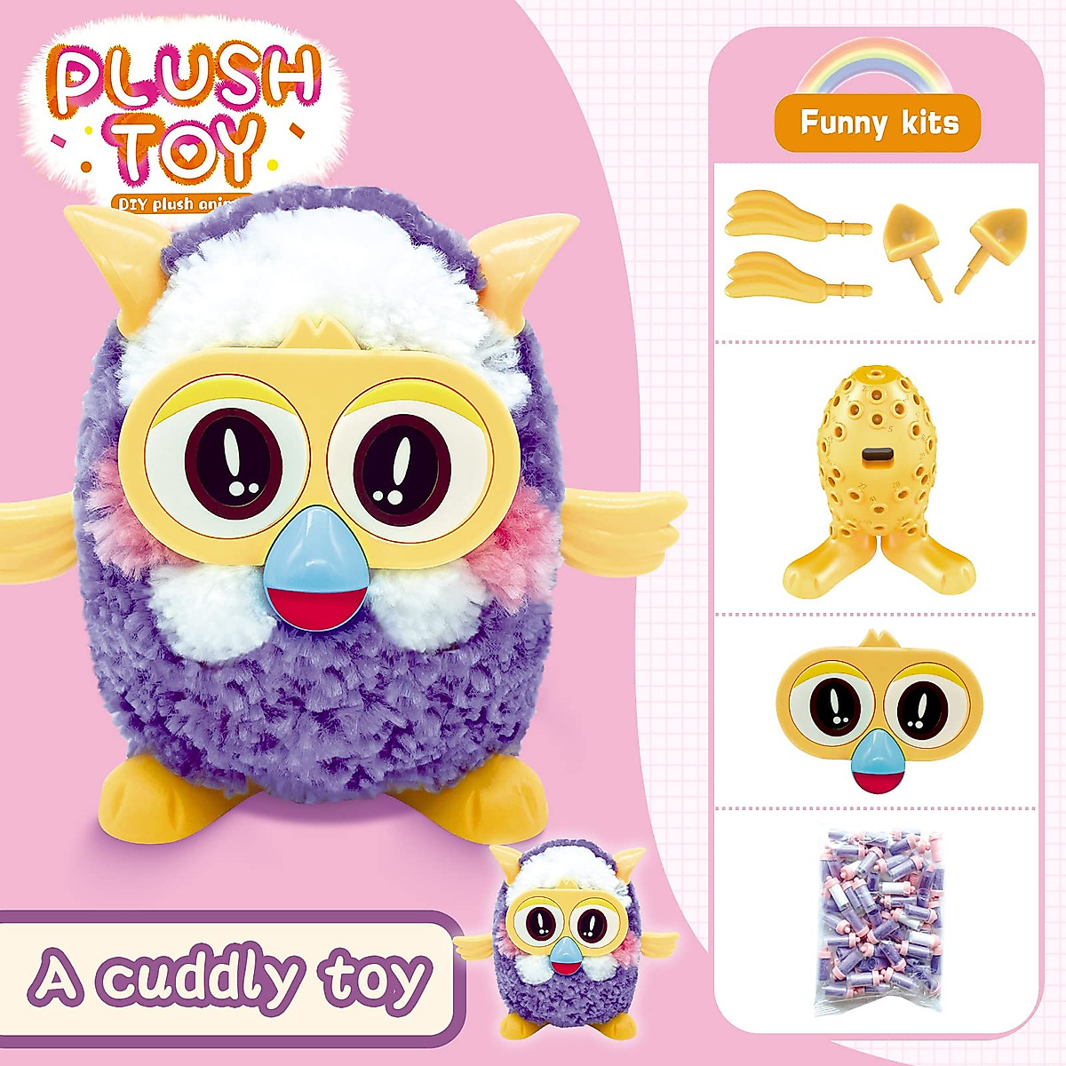 FEIDAMA Plush Toy Set. Cute Plush Toys, Stuffed Animals Toys Dolls, Soft Plush Stuffed Animal Plushier, Colorful Stuffed DIY Plush Animal Toys Dolls for Kids Girls Boys (Hedgehog+owl+Puppy)
