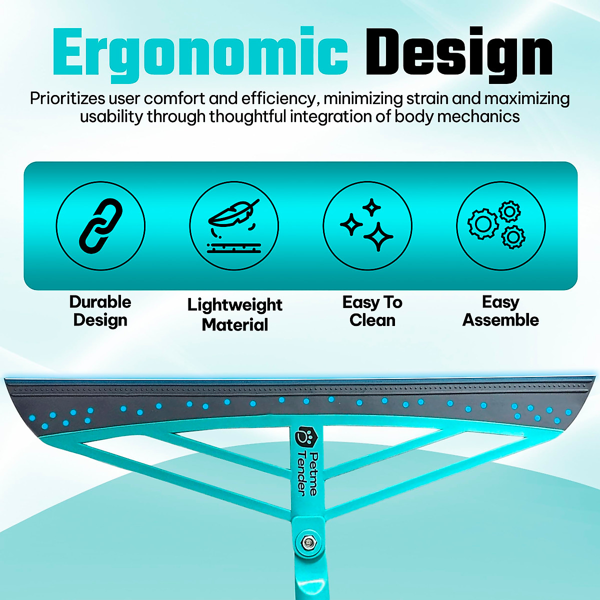 Petme Tender Magic Broom Squeegee Dog Pet Hair Remover, Rotatable, Extendable - Silicone Broom Pet Hair Remover for All-Surfaces Hardwood Floors, Rugs, Tile, Glass, Liquid-Dirt with 50" Handle