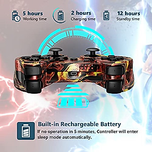 Kujian Controller for PS3 2 Pack Wireless Controller for Playstaion 3, Double Shock Remote for PS3, 6-Axis Motion Sensor, Bluetooth Gaming Controller with 2 USB Charging Cords