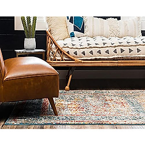 Unique Loom Rosso Collection Vintage, Traditional, Bohemian, Border, Distressed, Southwestern Area Rug, 4' 0" x 6' 0", Blue/Ivory