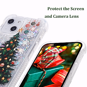 FLOCUTE Glitter Christmas Case Compatible with iPhone 13 Mini Glitter Case Christmas Tree Clear Soft TPU Rubber Bumper Girly Women Cute Liquid Holiday Case for iPhone 13 Mini (Christmas Tree)