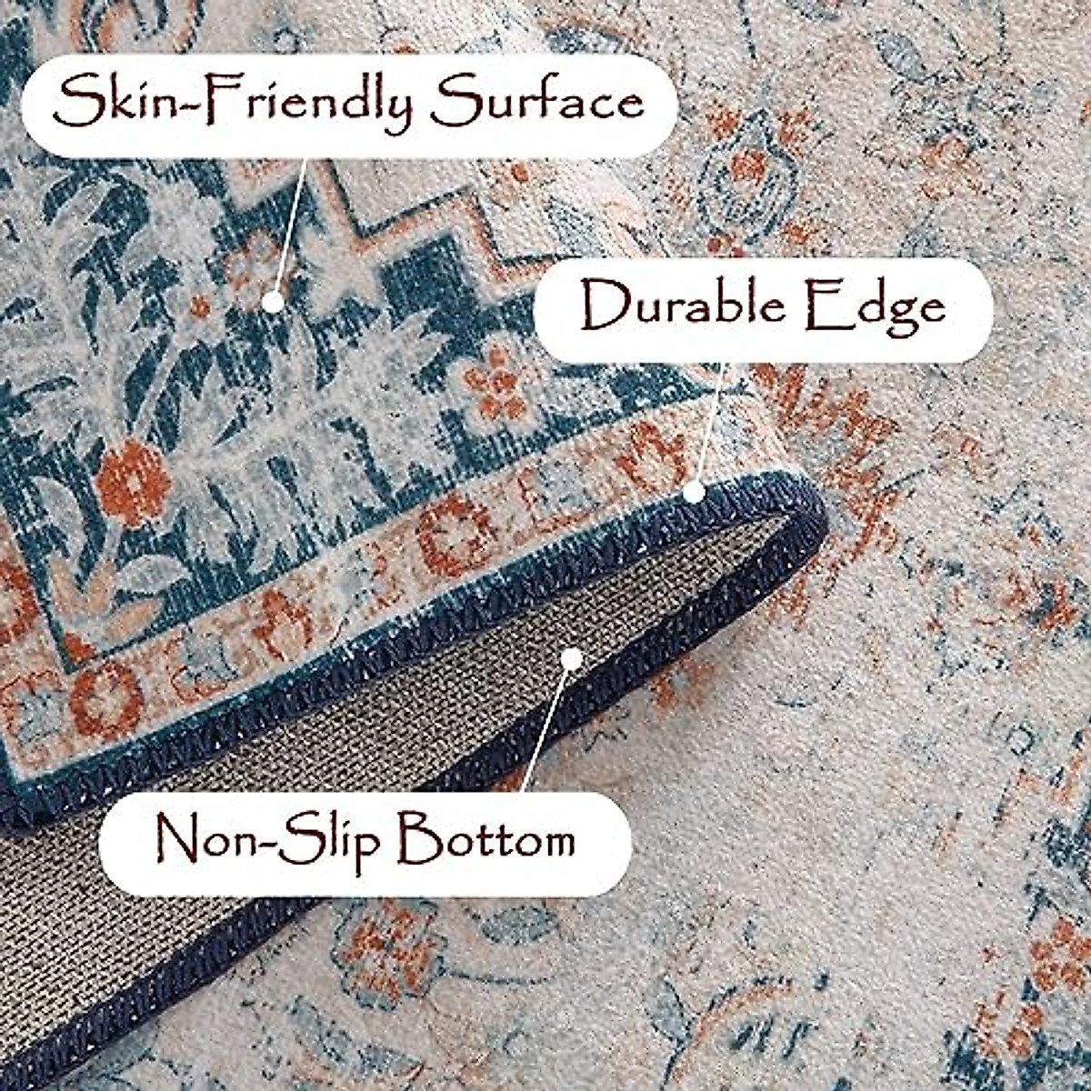 COZYLOOM Area Rug 8x10 Boho Tribal Area Rug Vintage Medallion Rug Large Washable Rug Distressed Oriental Non-Slip Print Floor Carpet for Living Room Bedroom Home Office Foldable Beige