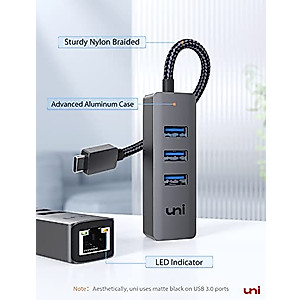 USB C to Ethernet Adapter, uni USB-C Hub with RJ45 Gigabit, [Thunderbolt 3/4 Compatible] USB 3.0 Multiport Hub for MacBook Pro/Air, iMac, iPad Pro, Surface Pro 7, Chromebook, XPS 17/15/13, and More