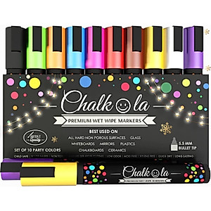 Chalkola Chalk Markers for Chalkboard, Blackboard, Window, Bistro, Car Glass, Board, Mirror (10 Pack, 6mm) - Wet Wipe Erasable Liquid Chalk Pens Paint Ink - 6mm Reversible Tip Chalkboard Markers
