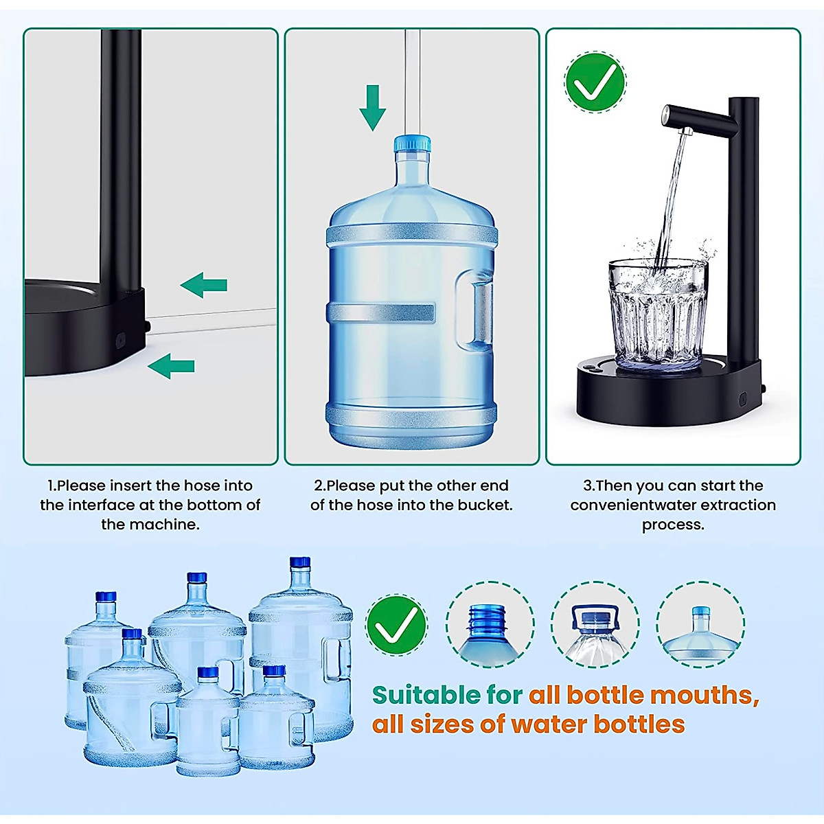 Invisible Smart Desktop Water Dispenser and Bottle Filling Station with Water Pump - Universal 3/5 Gallon Size, USB Charging, Electric Water Jug Pump Perfect for Home, Office, and Outdoors (Dark Blue)